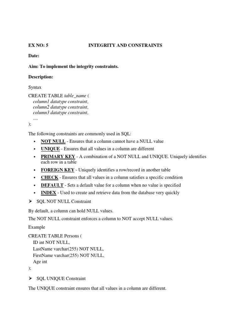 Implement SQL Integrity Constraints | PDF | Relational Database ...