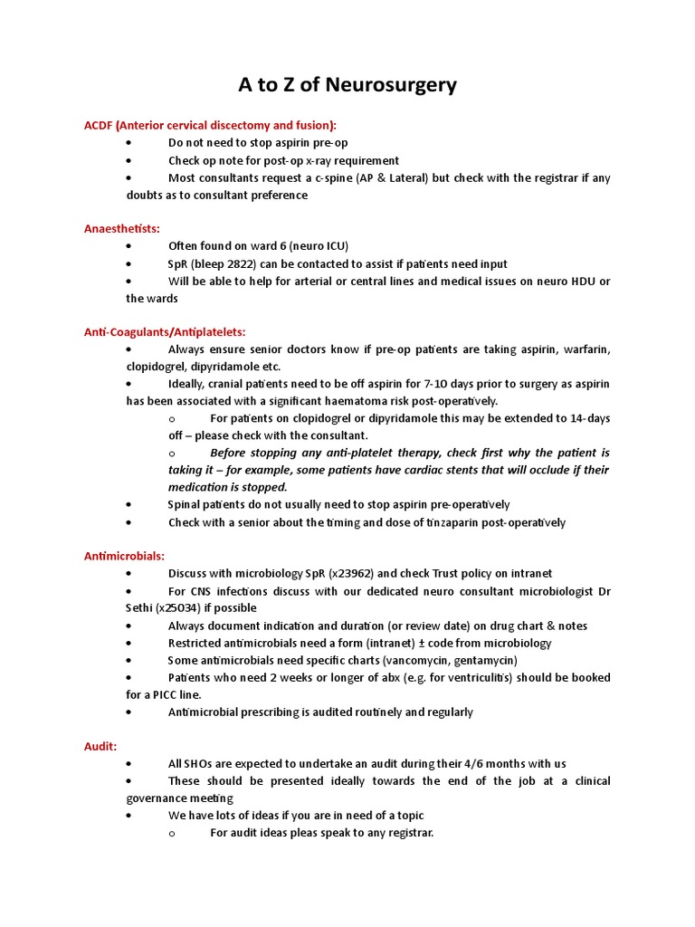 A-Z of Neurosugery (April 2016 Update) | PDF | Cerebrospinal Fluid ...