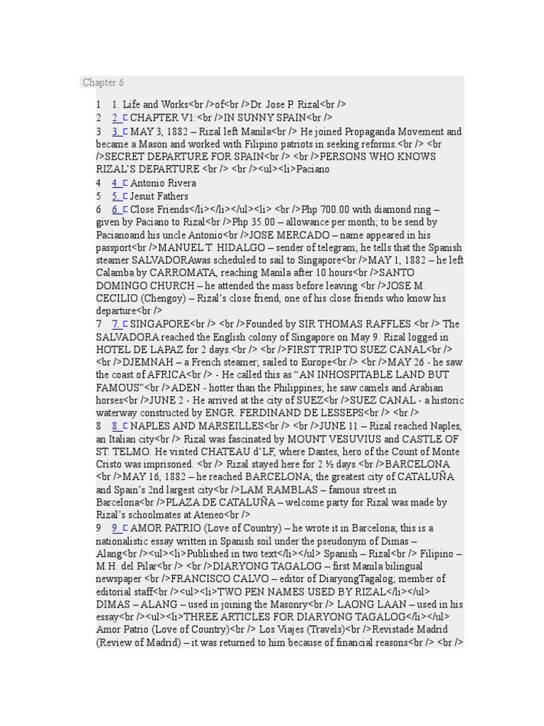 Chapter 6 - The Life and Work of Rizal | PDF | Philippines
