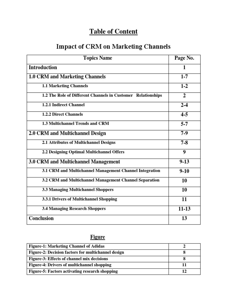 Table of Content Impact of CRM On Marketing Channels | PDF | Business ...