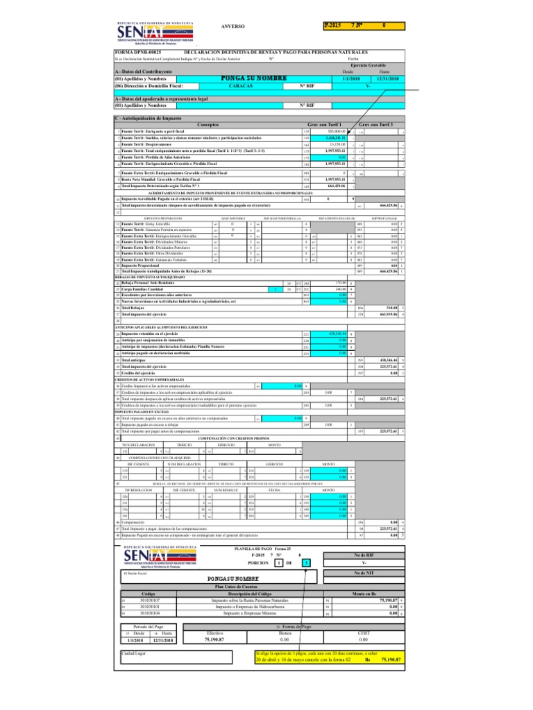 Modelo en EXCEL Declaracion ISLR Persona Natural | Economias | Esfera pública