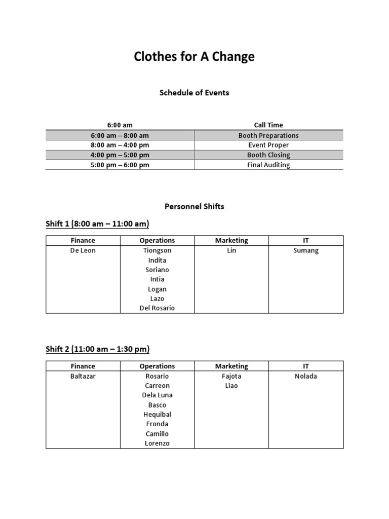 Clothes For A Change: Schedule of Events | PDF