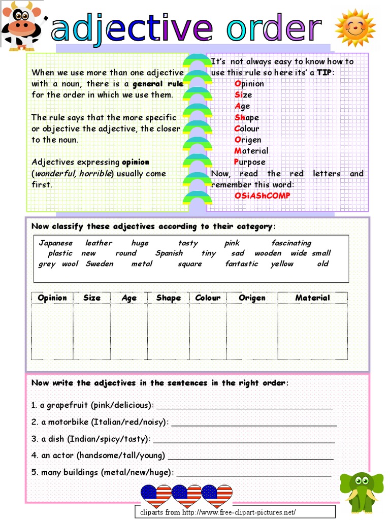Adjective Order Fun Activities Games - 12572 | PDF