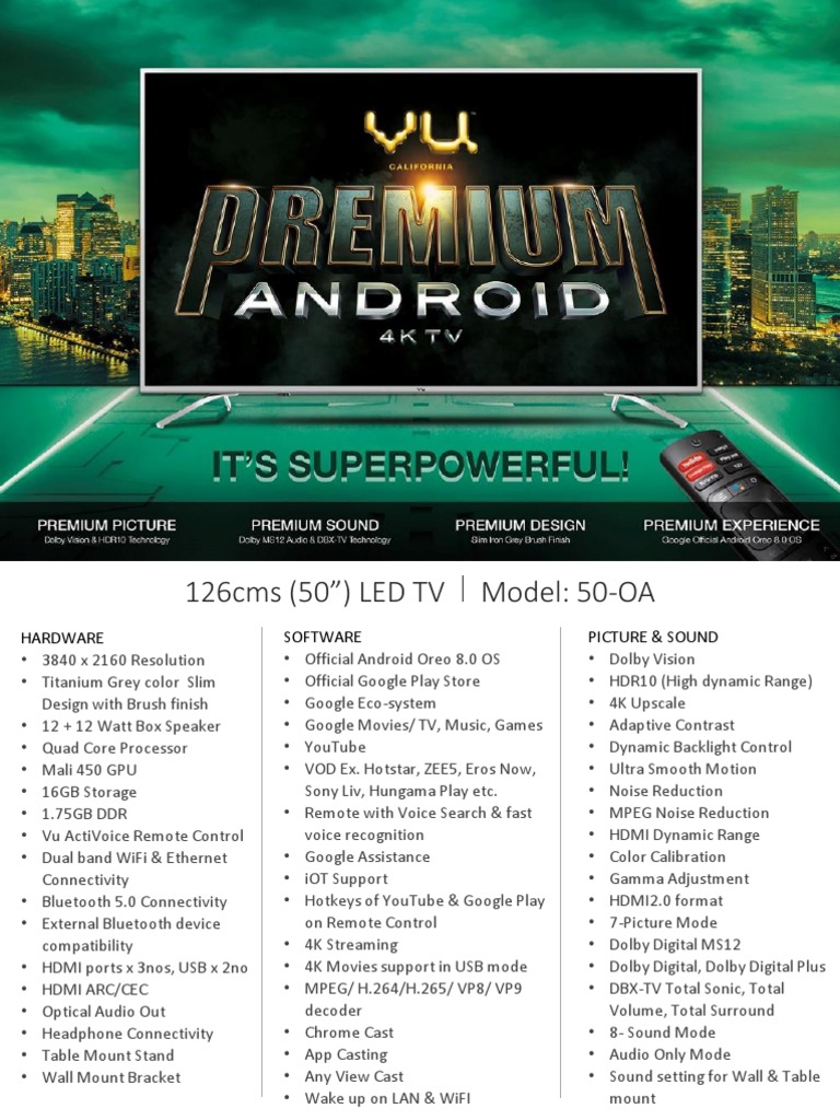50-OA Premium Android 4K PDF | Descargar gratis PDF | Hdmi | Display ...