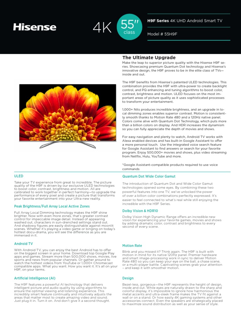 55H9F Spec Sheet PDF | PDF | Computer Monitor | Television