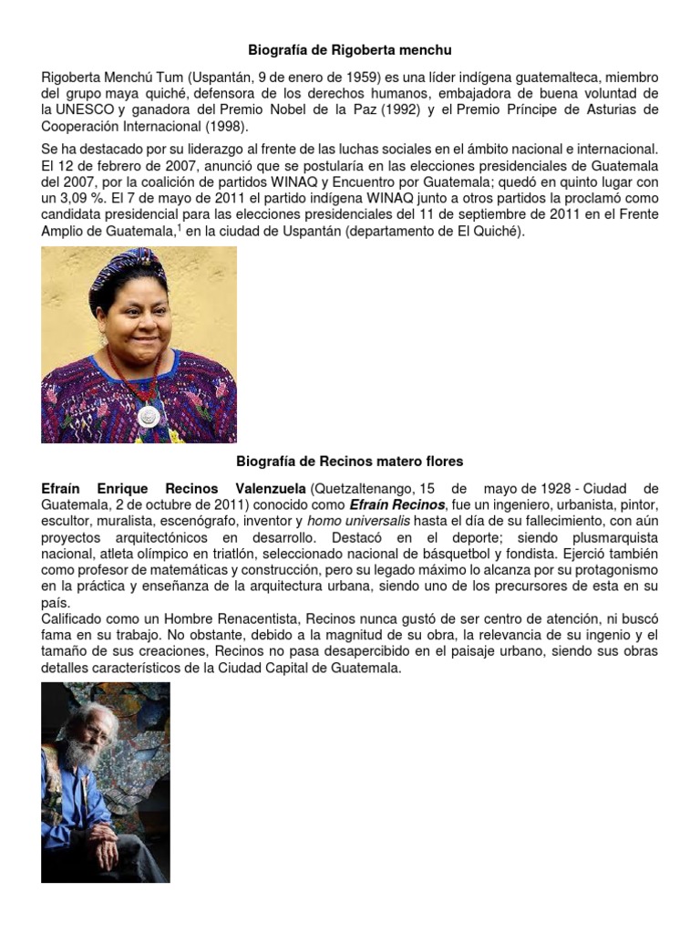 Biografía de Rigoberta Menchu | Descargar gratis PDF | Escultura | Pinturas