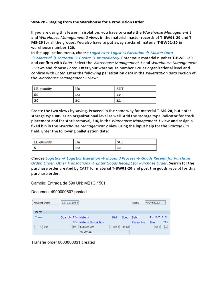 WM Material Staging for Production Orders | PDF | Warehouse | Logistics