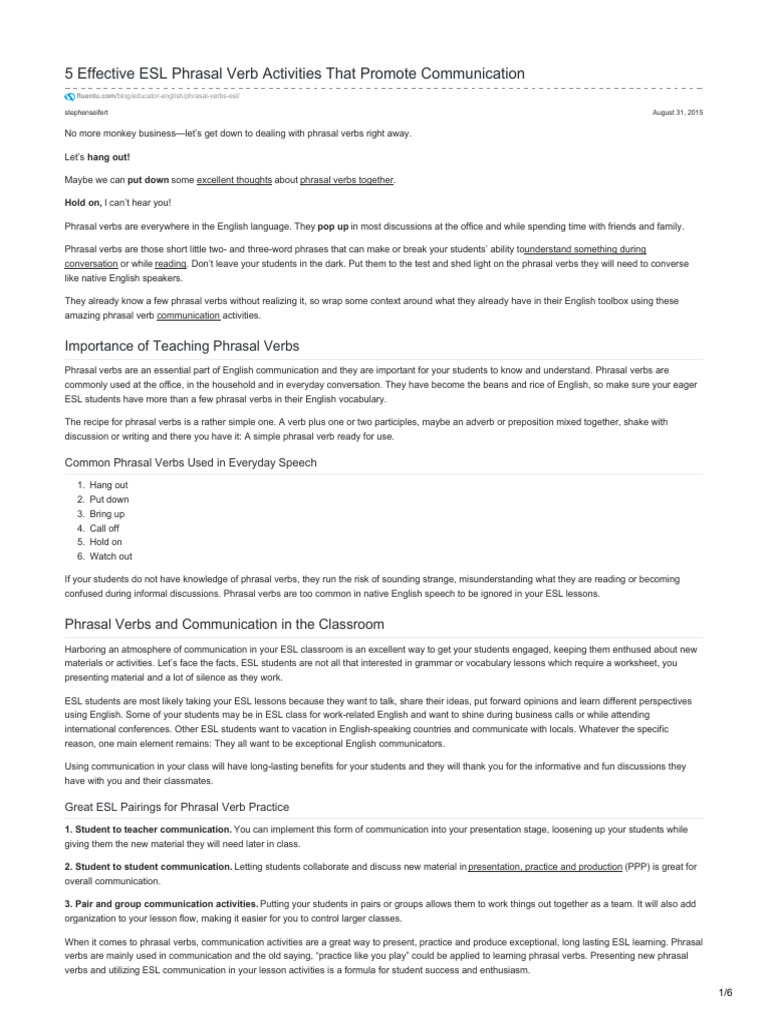 5 Effective Esl Phrasal Verb A | PDF | Phrase | English Language