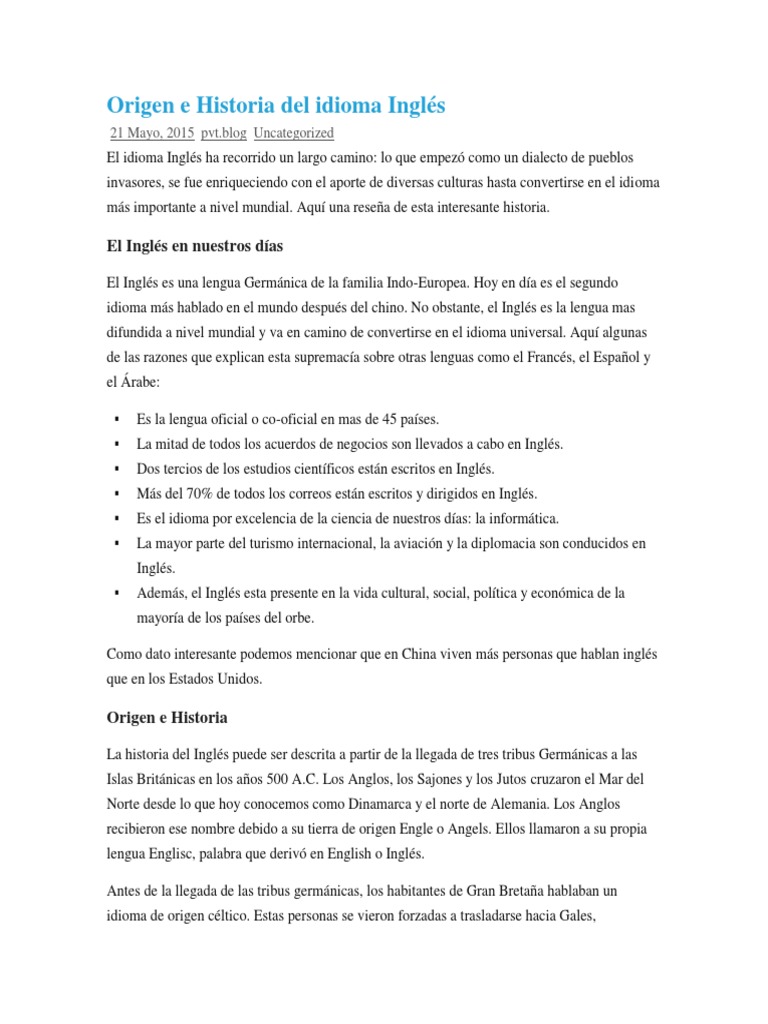 Origen e Historia Del Idioma Inglés PROYECTO | PDF | Anglosajones ...