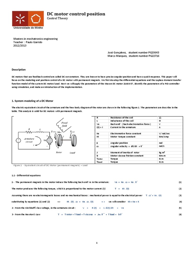 DC Motor Control Position | PDF | Control Theory | Electric Motor