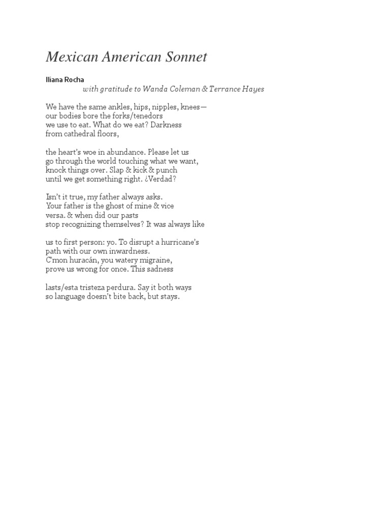 Mexican American Sonnet: Iliana Rocha | PDF | Nature