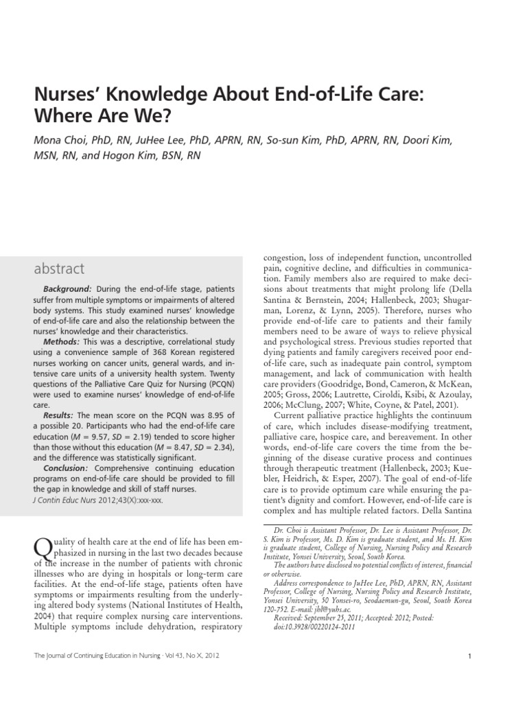 Nurses' Knowledge About End-of-Life Care: Where Are We? | PDF ...