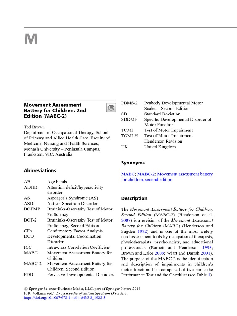 Movement Assessment Battery For Children: 2nd Edition (MABC-2) | PDF ...
