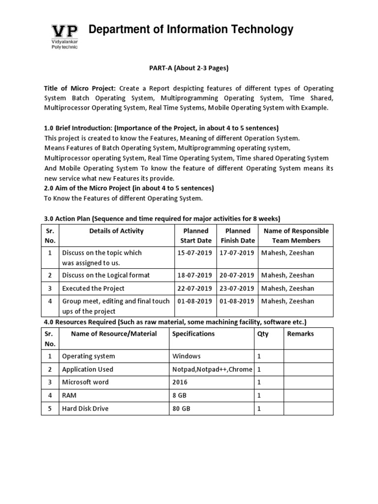 Micro Project Format | PDF | Process (Computing) | Central Processing Unit