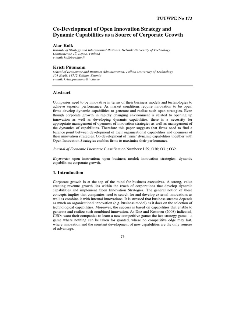 Open Innovation and Dynamic Capabilities | PDF | Strategic Management ...