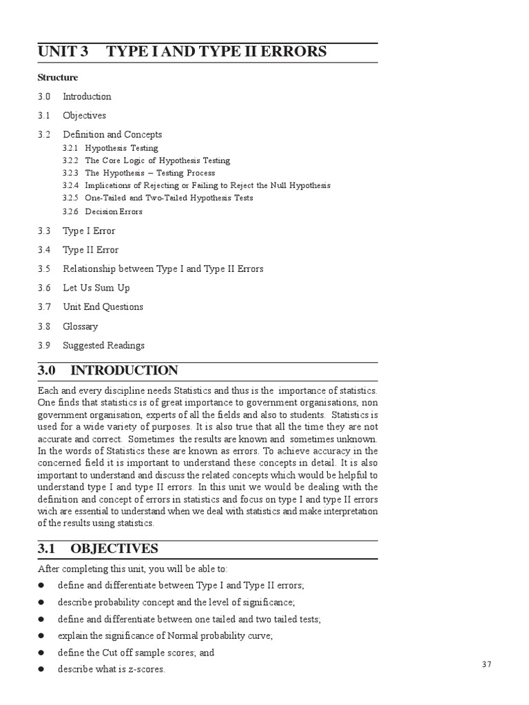 Unit 3 Type I and Type Ii Errors: Structure | PDF | Type I And Type Ii ...