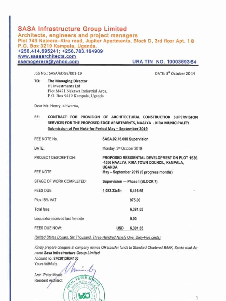 Sample Fee Note and Invoice May-Sept 2019 | PDF
