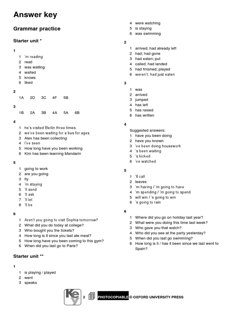 Answer Key: Grammar Practice | PDF