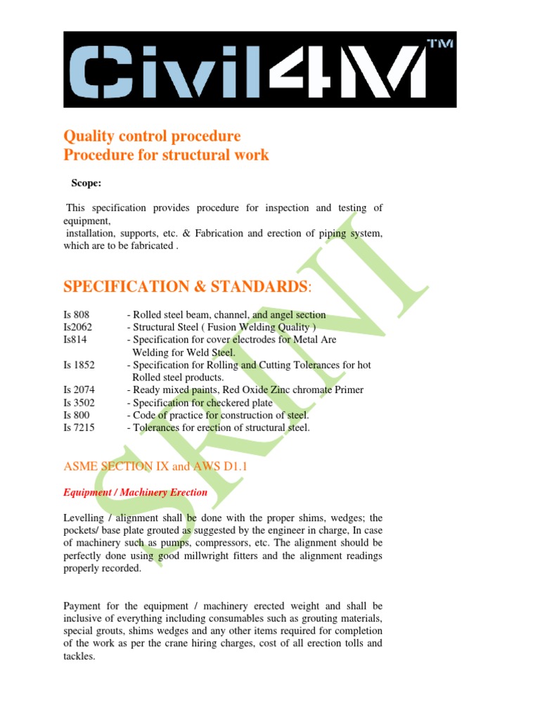 Quality Control Procedure Strcture-SS | PDF | Structural Steel | Welding