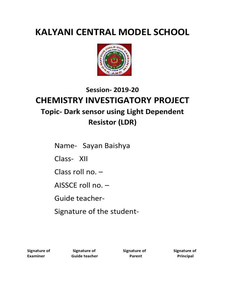 Kalyani Central Model School: Chemistry Investigatory Project | PDF