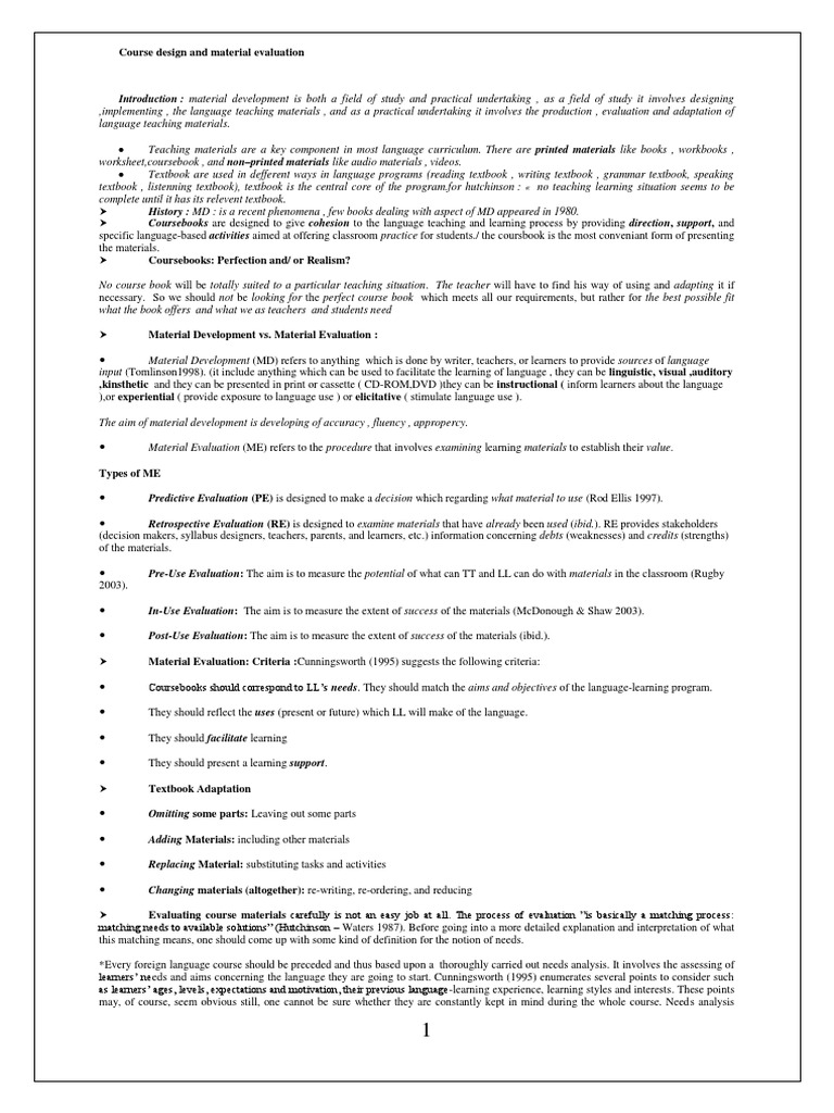 Material Evaluation and Coursebook | PDF | Curriculum | Language Education