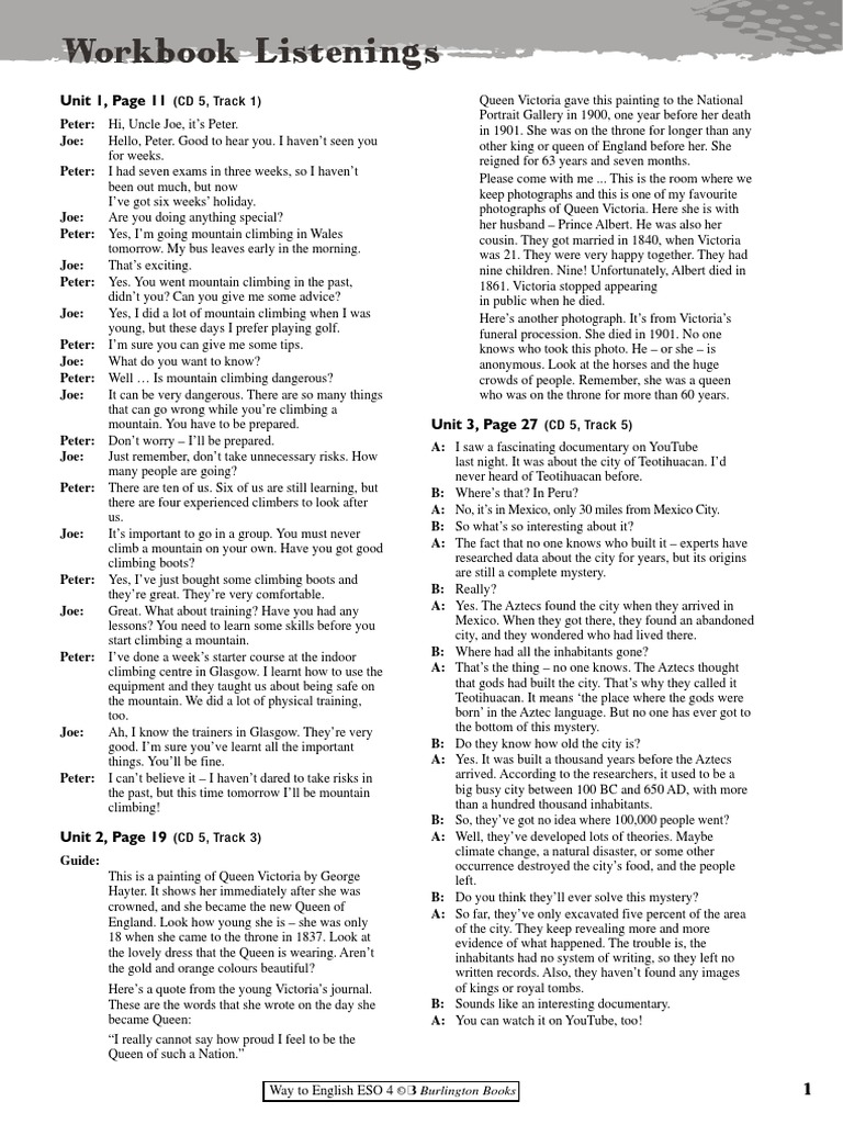Workbook Listenings: Unit 1, Page 11 | PDF | Qi | Flowers