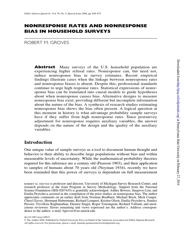 Robert M. Groves: Nonresponse Rates and Nonresponse Bias in Household ...