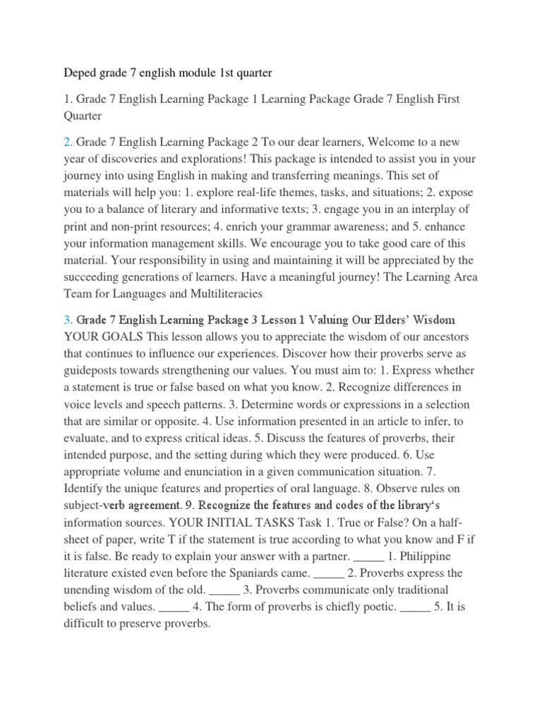 Grade 7 English Module | Download Free PDF | Philippines | Genesis ...