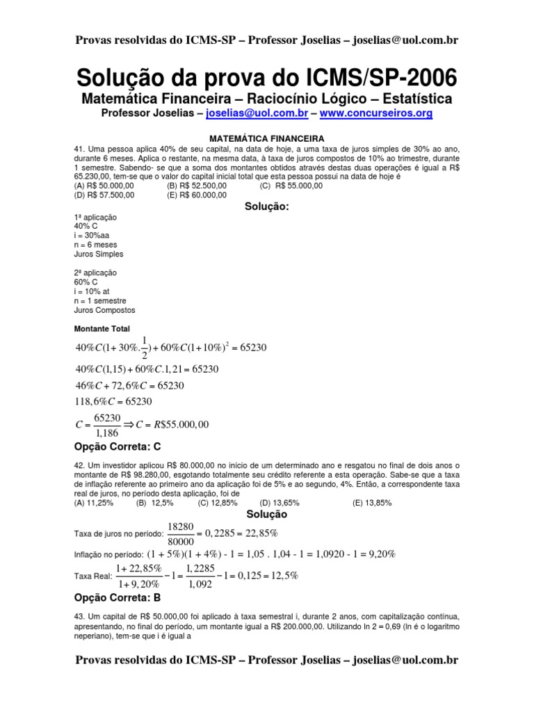 Prova Resolvida Icms 2006 PDF | PDF | Desvio padrão | Média