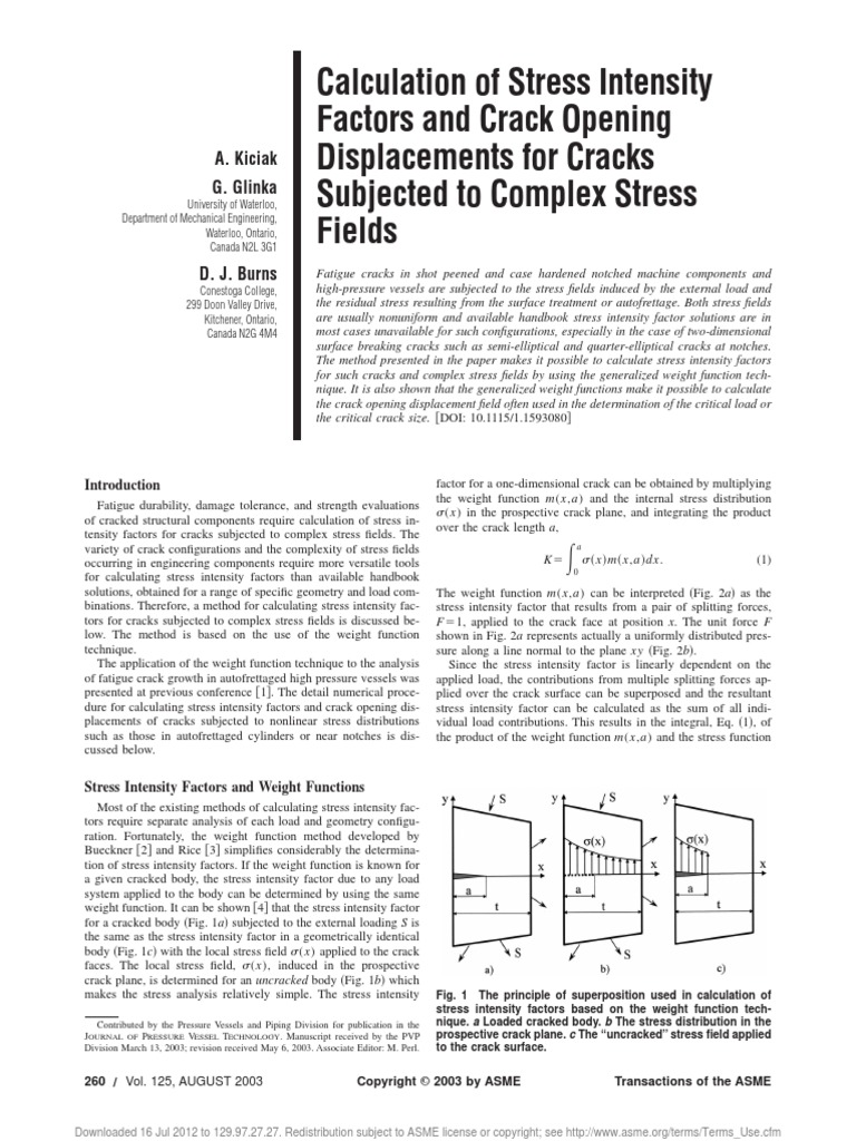Calculation of Stress Intensity Factors and Crack Opening Displacements ...