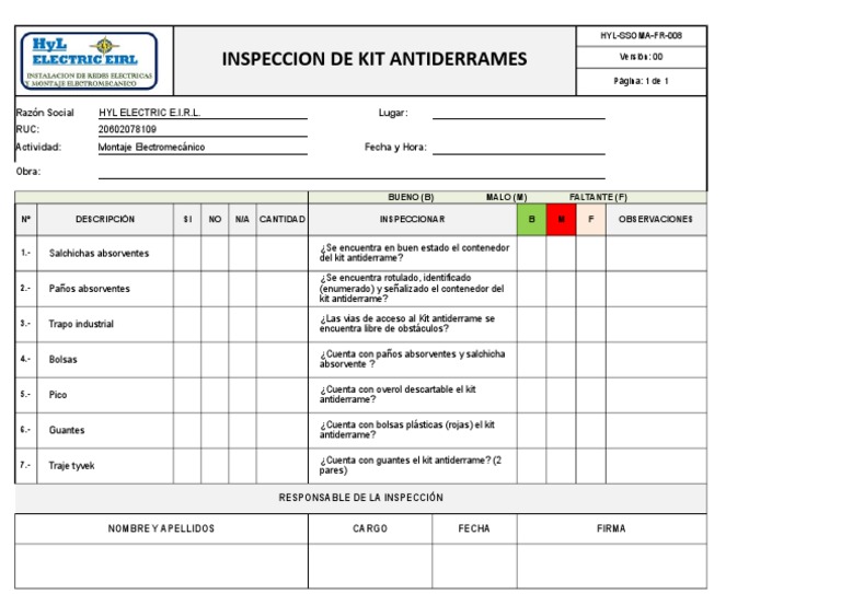 Check List Kit Antiderrames | PDF | Deportes | Ocio