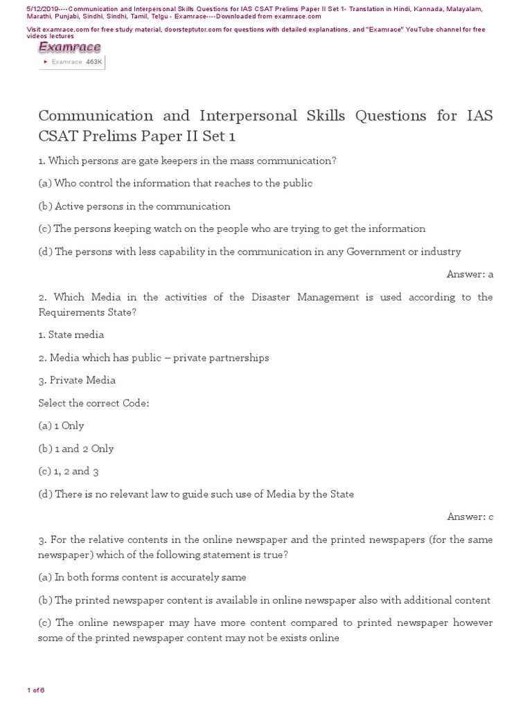 Communication Interpersonal Skills Set 1 | PDF | Newspapers | Rumor