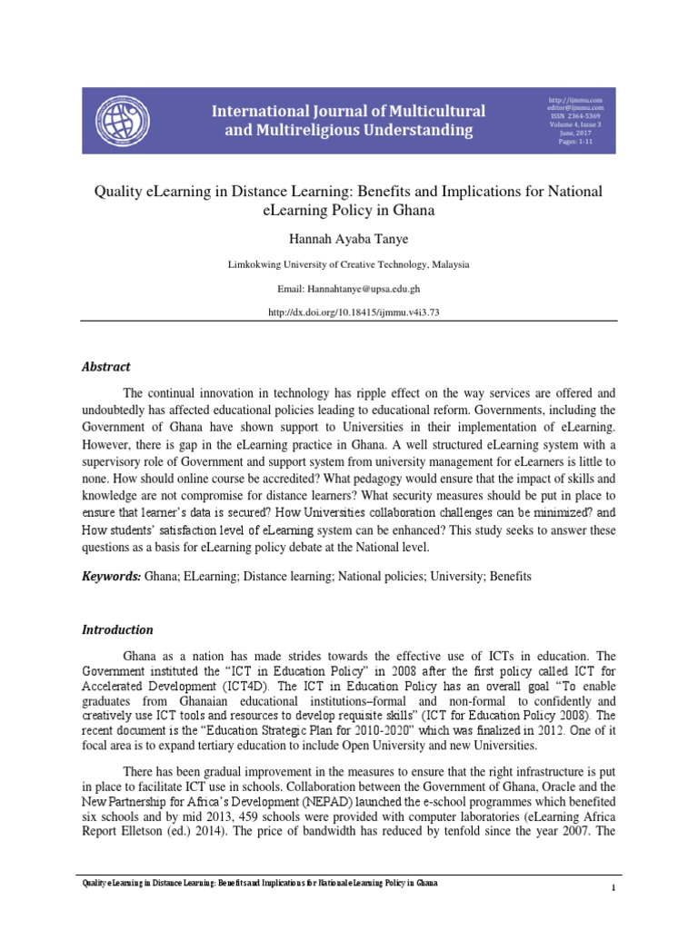 Quality ELearning in Distance Learning Benefits An | PDF | Educational ...