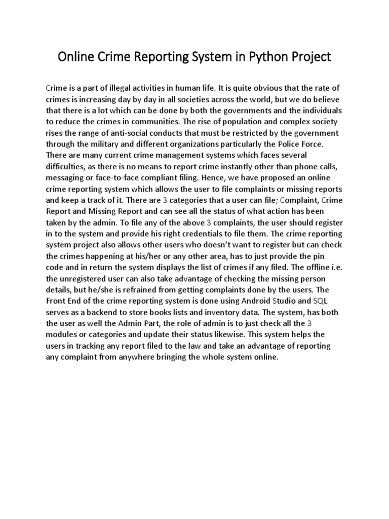 Online Crime Reporting System in Python Project | Download Free PDF ...