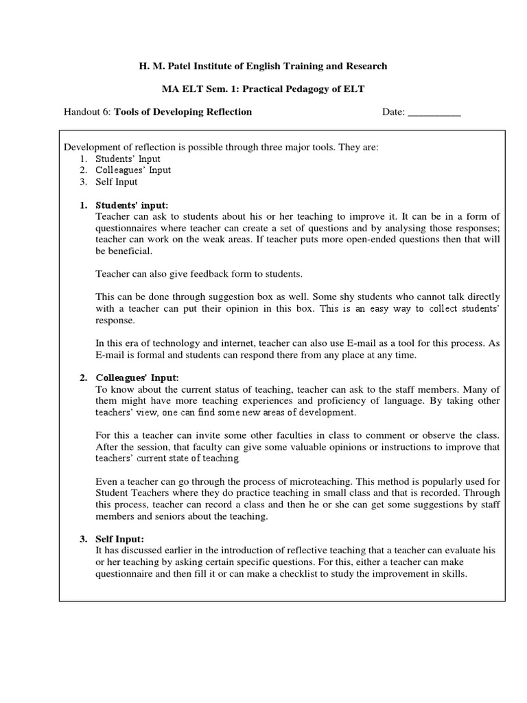 H. M. Patel Institute of English Training and Research MA ELT Sem. 1: Practical Pedagogy of ELT ...