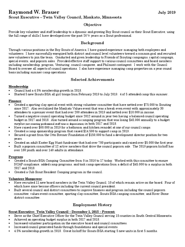 Resume 2019 | PDF | Boy Scouts Of America | Scouting And Guiding