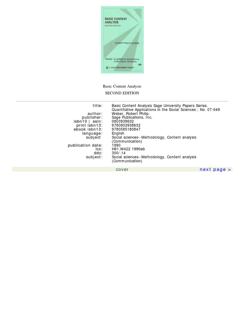 (Robert Philip Weber) Basic Content Analysis (Quan | PDF | Validity (Statistics) | Data Analysis