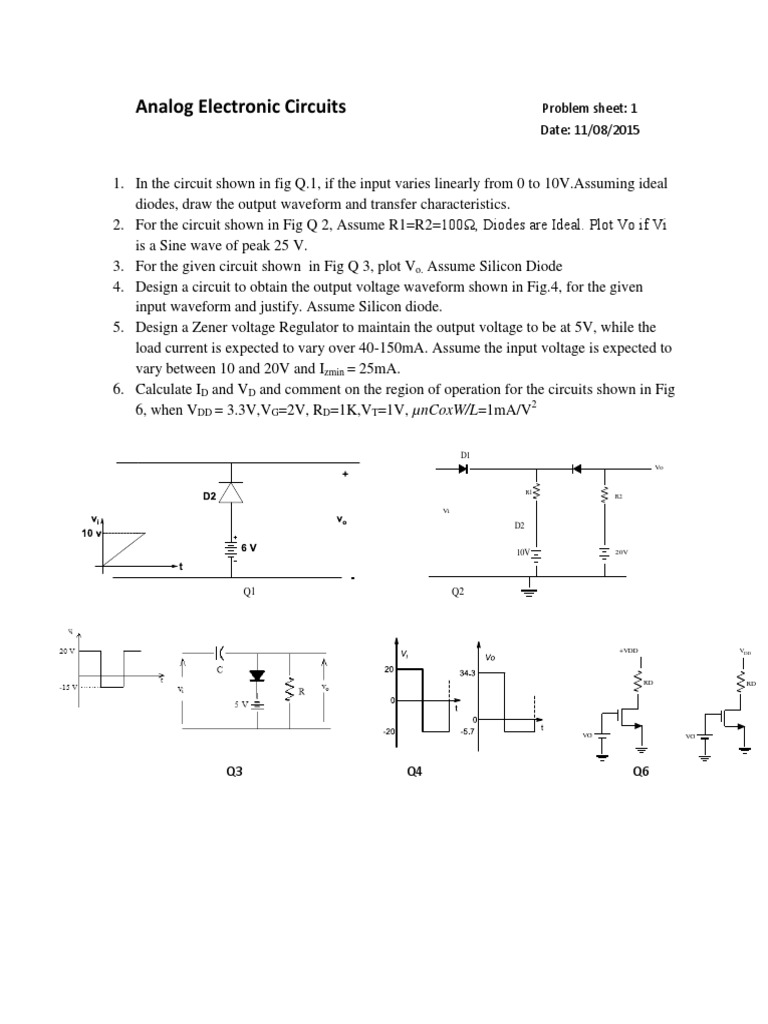 Analog Electronic Circuits: Problem Sheet: 1 Date: 11/08/2015 | PDF