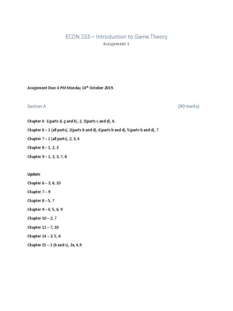 Game Theory Assignment 1 | PDF | Teaching Methods & Materials