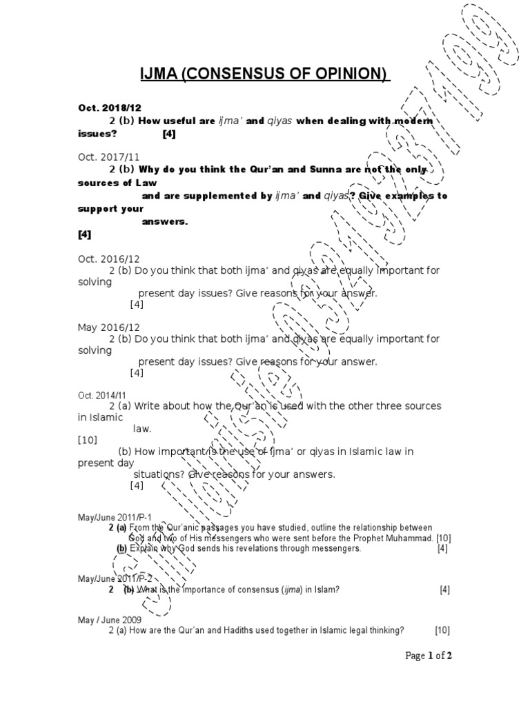 Ijma (Consensus of Opinion) | PDF | Sharia | Islamic Behaviour And ...