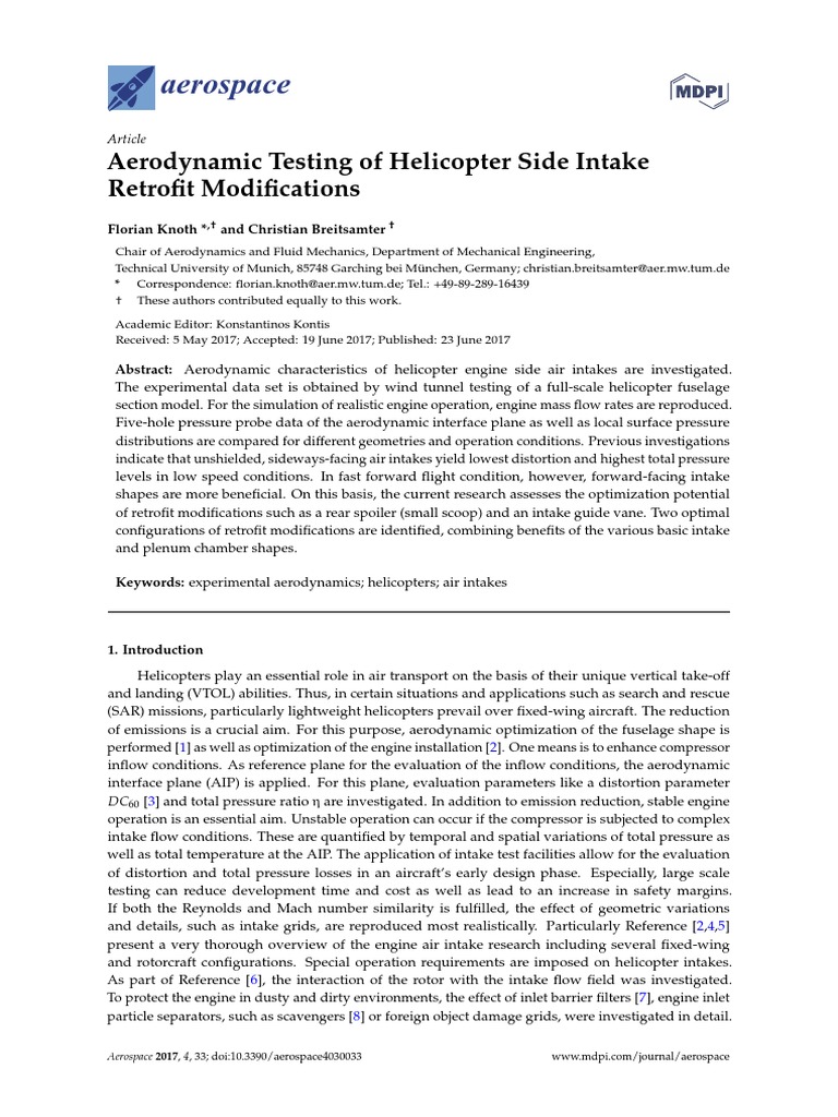 Aerospace: Aerodynamic Testing of Helicopter Side Intake Retrofit ...