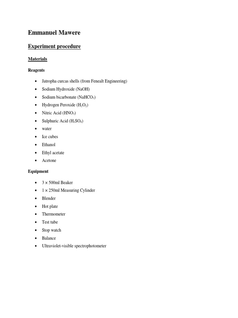 Emmanuel Mawere: Experiment Procedure | PDF