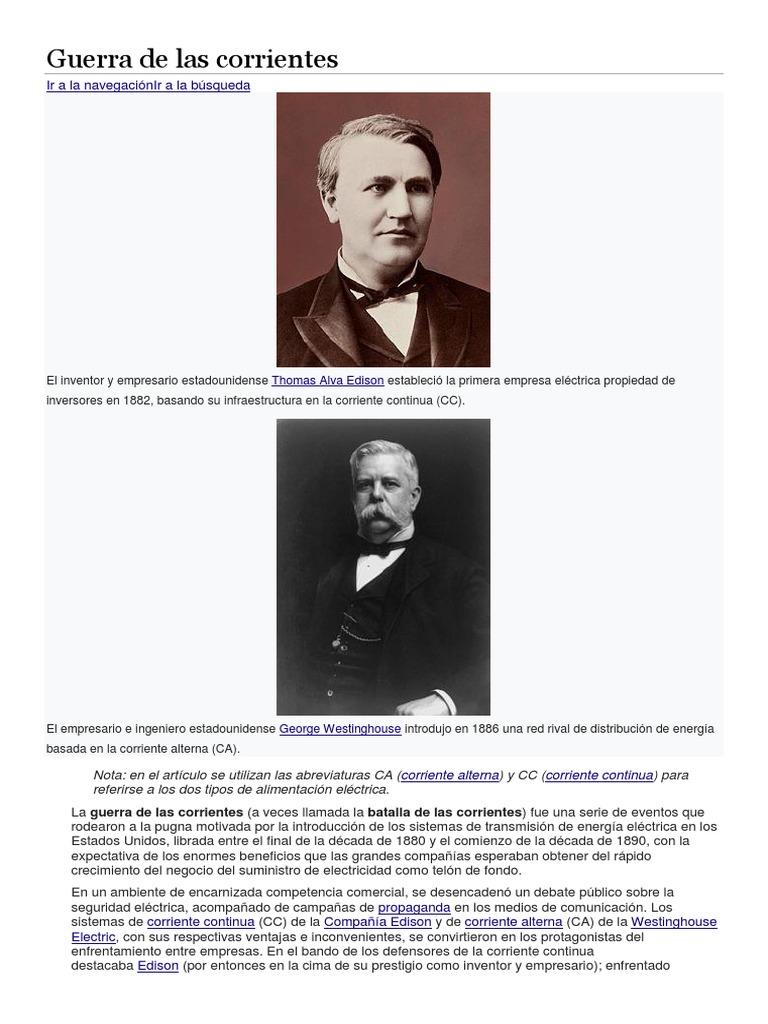 Guerra de las Corrientes: Tesla vs Edison | PDF | Corriente alterna ...