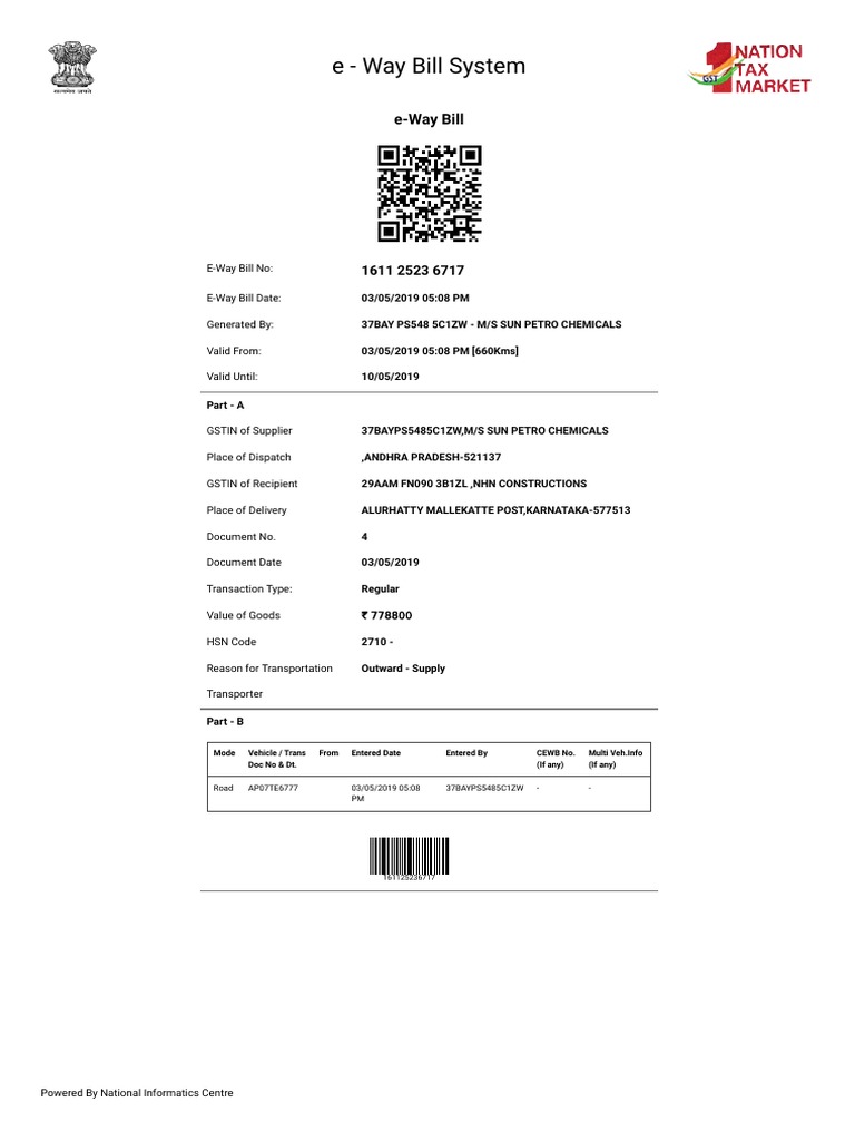 E-Way Bill Sample and Details | PDF