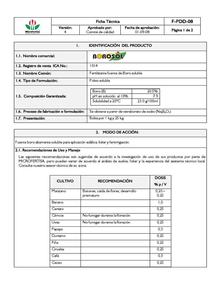 Ficha Técnica de Borosol Fertilizante | PDF | Fertilizante | Patata