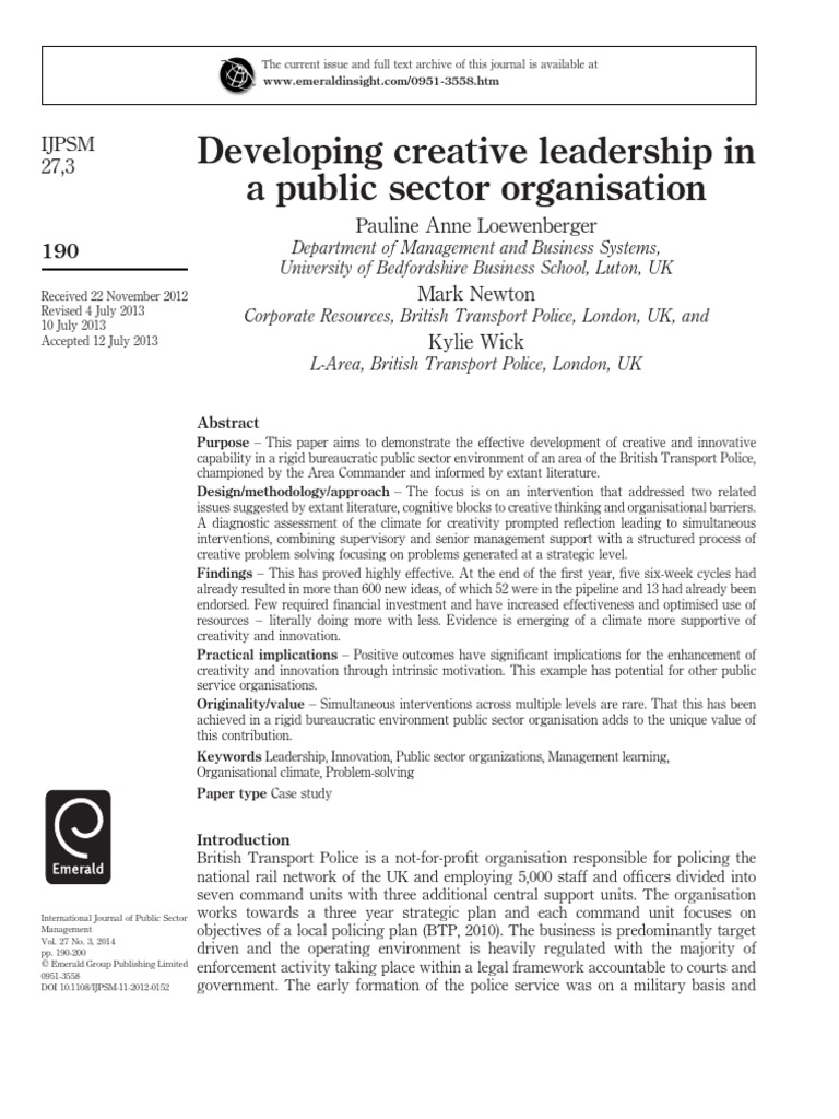Developing Creative Leadership in A Public Service Organisation | PDF ...