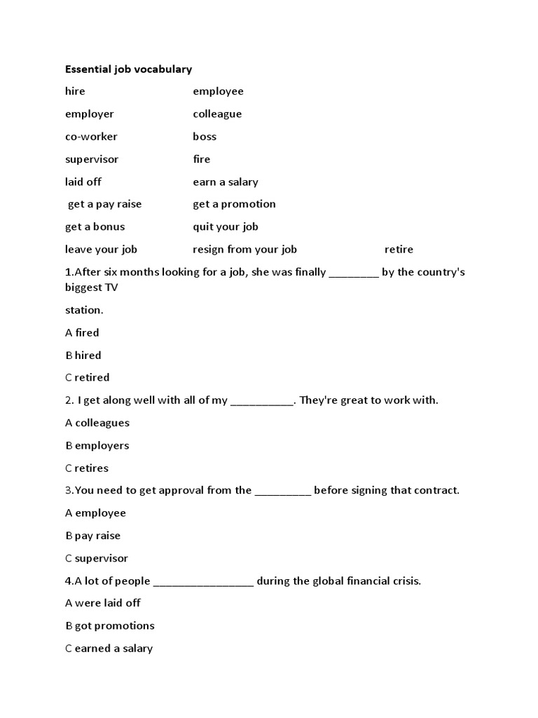 Job Related Vocabulary | PDF