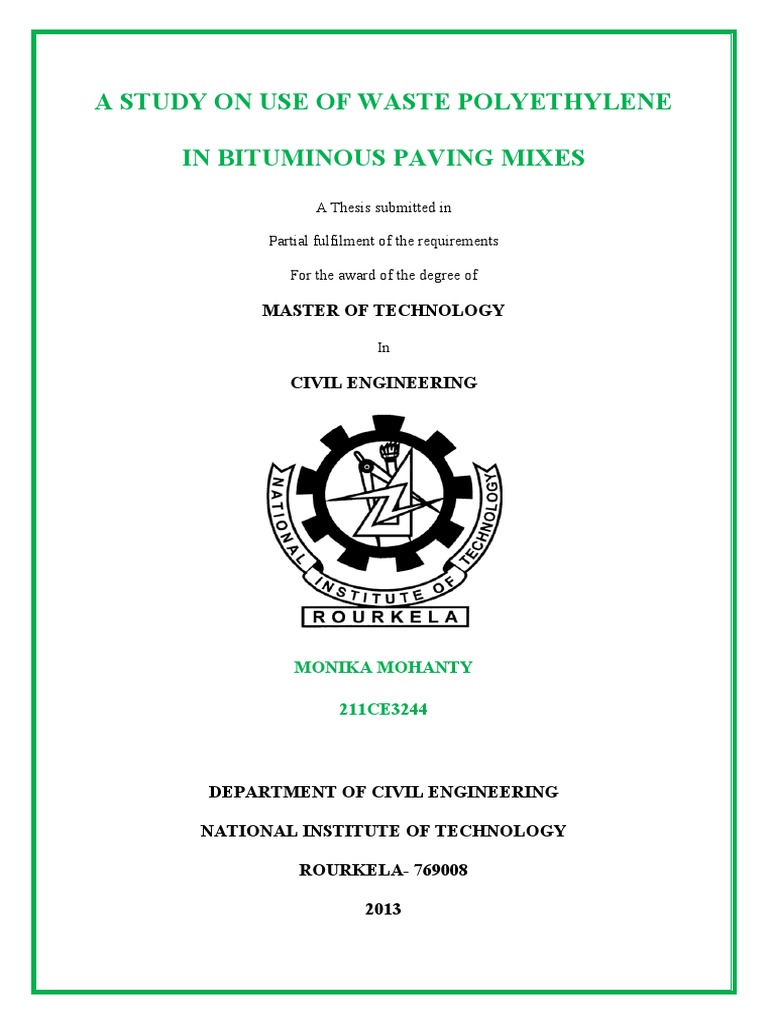Plastic Pavement Mtech Dissertation Nit Rourkela 211CE3244 PDF | PDF ...
