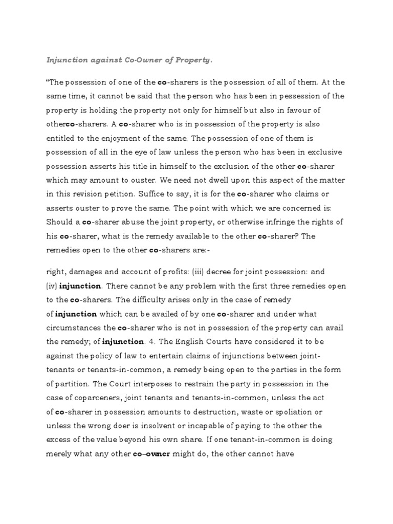 Injunction against Co-Owner of Property | PDF | Concurrent Estate ...