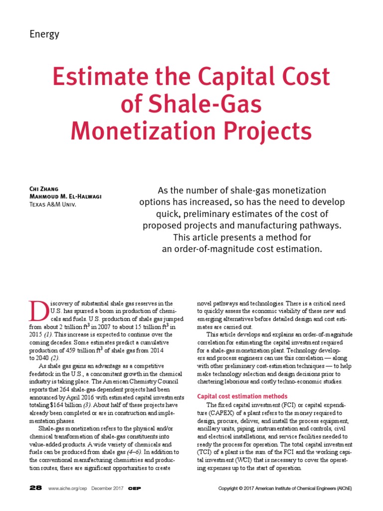 Estimate The Capital Cost of Shale-Gas Monetization Projects | PDF ...